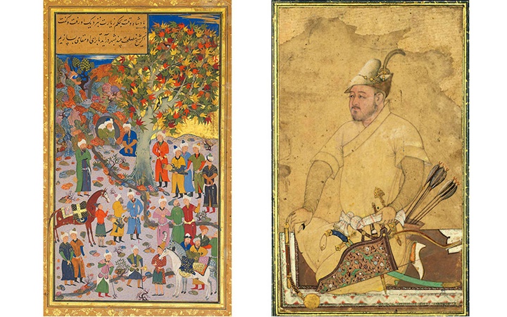 NASTA’LIQ CALLIGRAPHY AND A SAFAVID PRINCE SMELLING A FLOWER